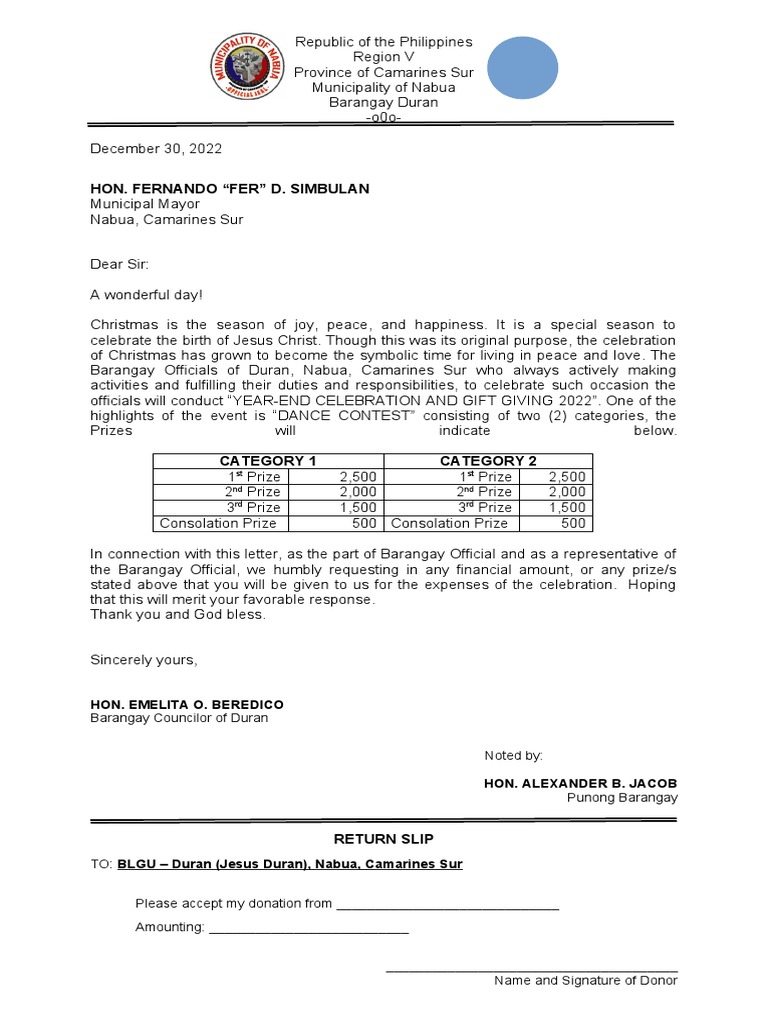 Solicitation Letter Year End Party 2022 | PDF