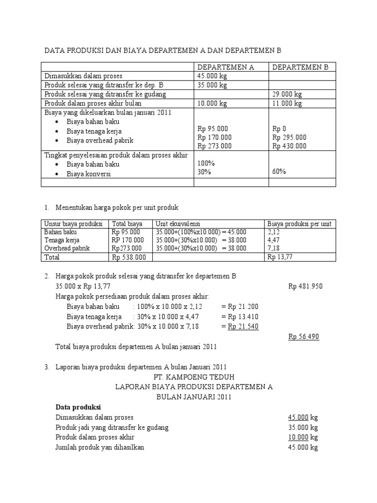 Data Produksi Dan Biaya Departemen A Dan Departemen B | PDF