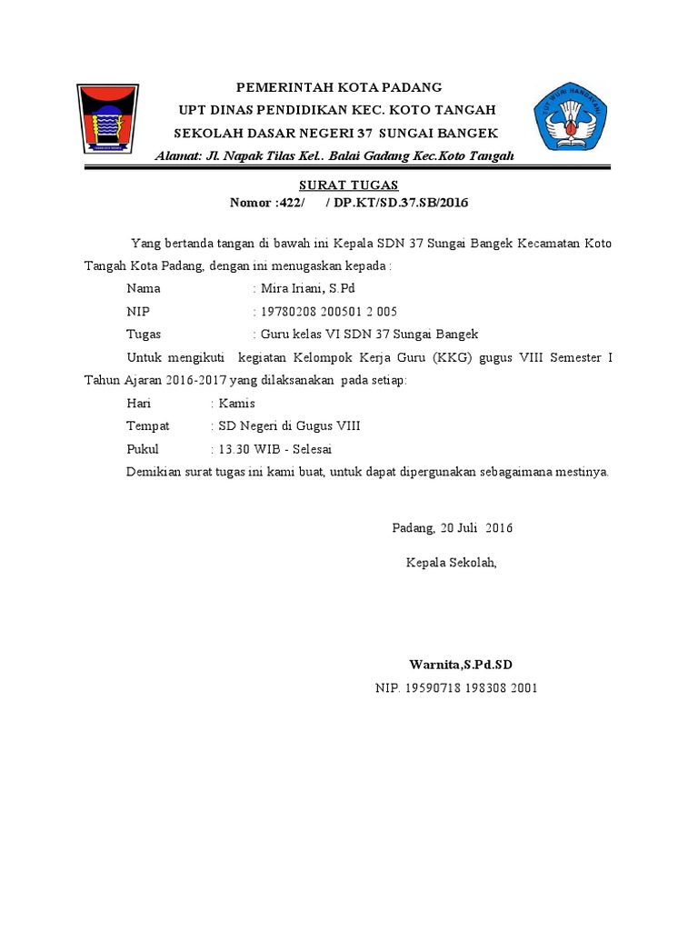 Surat Tugas KKG | PDF