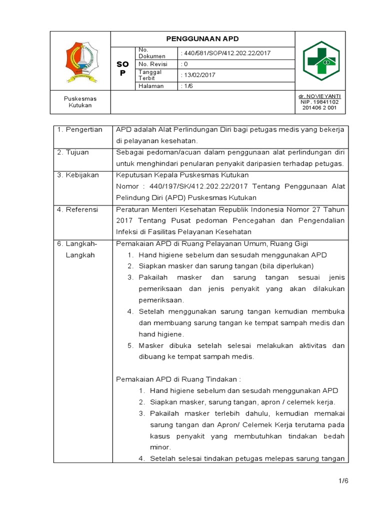581 SOP PENGGUNAAN APD Fix | PDF | Pengembangan Diri | Kesehatan Holistik