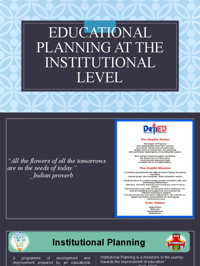 Educational Planning at The Institutional Level | PDF | Evaluation