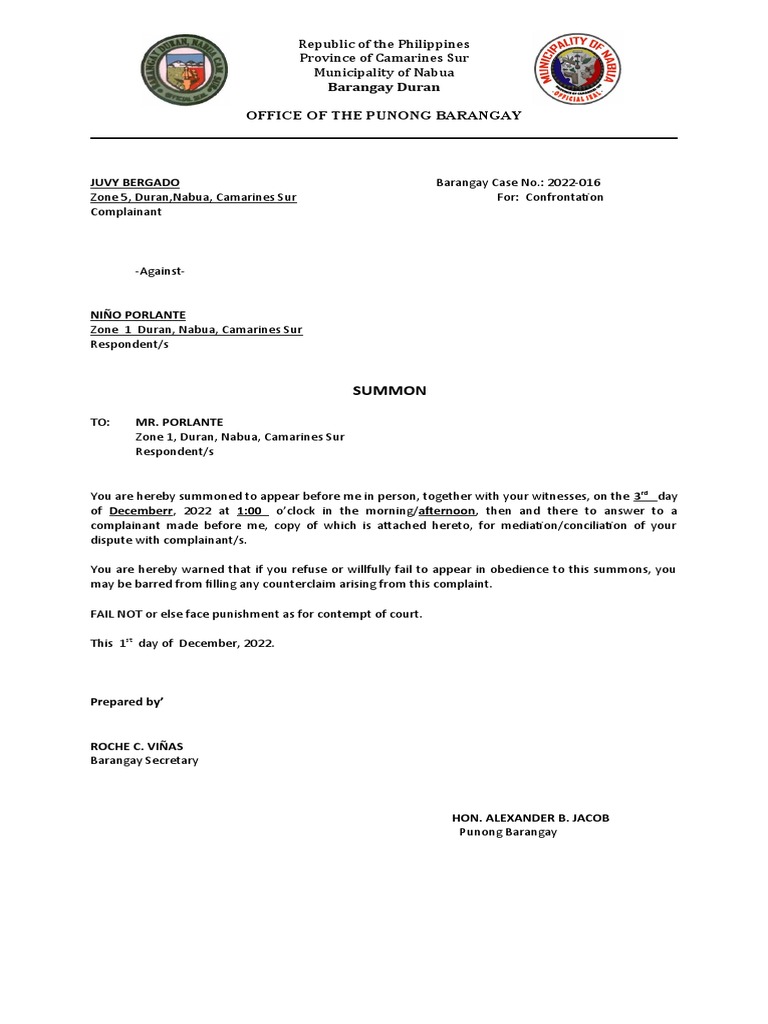 Summon Template | PDF