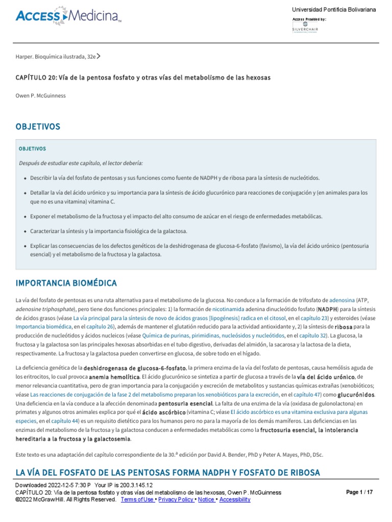 CAPÍTULO 20 - Vía de La Pentosa Fosfato y Otras Vías Del Metabolismo de ...