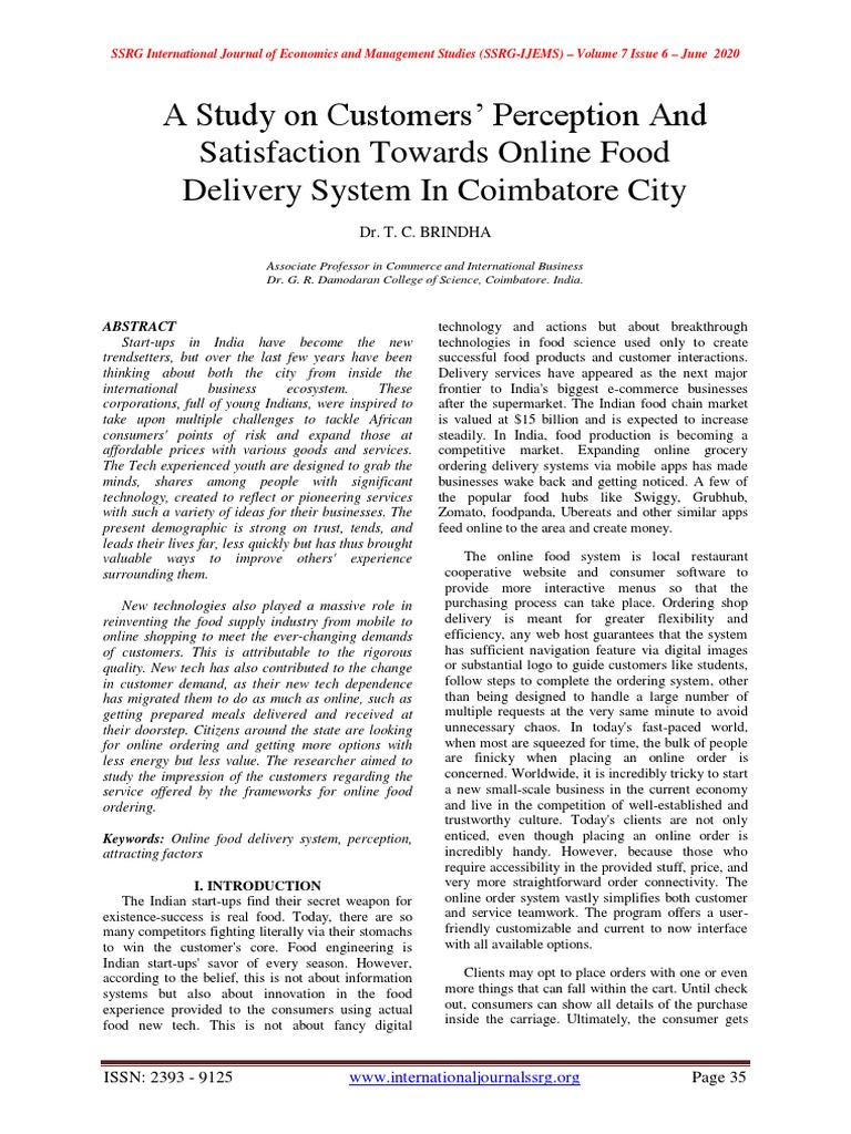 A Study On Customers' Perception and Satisfaction Towards Online Food Delivery System in ...