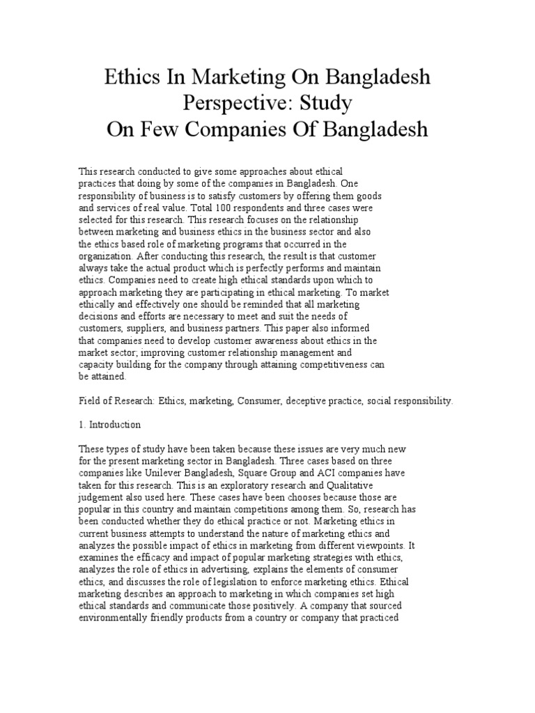 Ethics in Marketing On Bangladesh Perspective | PDF | Marketing ...