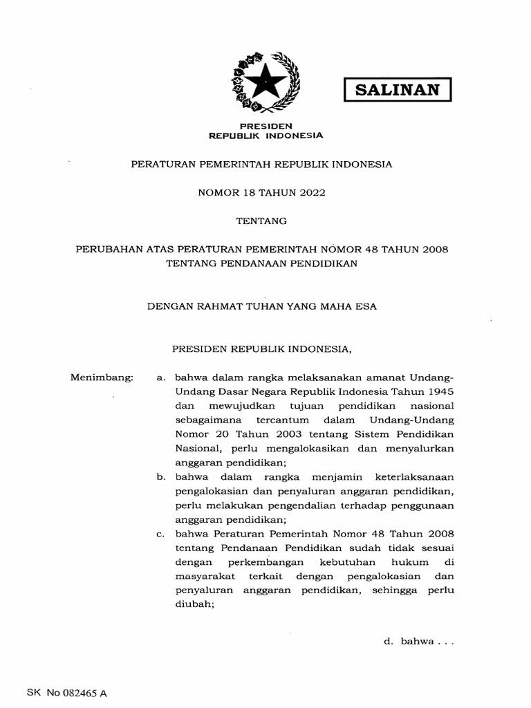 PP Nomor 18 Tahun 2022 | PDF