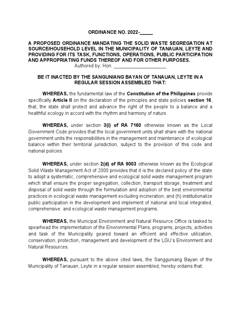 Ordinance Waste Segregation | PDF | Waste Management | Municipal Solid ...