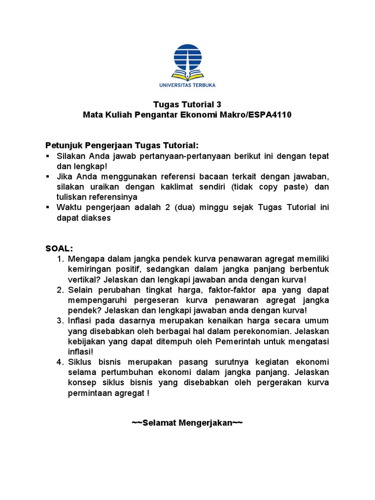 Tugas 3 Tuton Pengantar Ekonomi Makro | PDF | Pengelolaan Keuangan & Uang