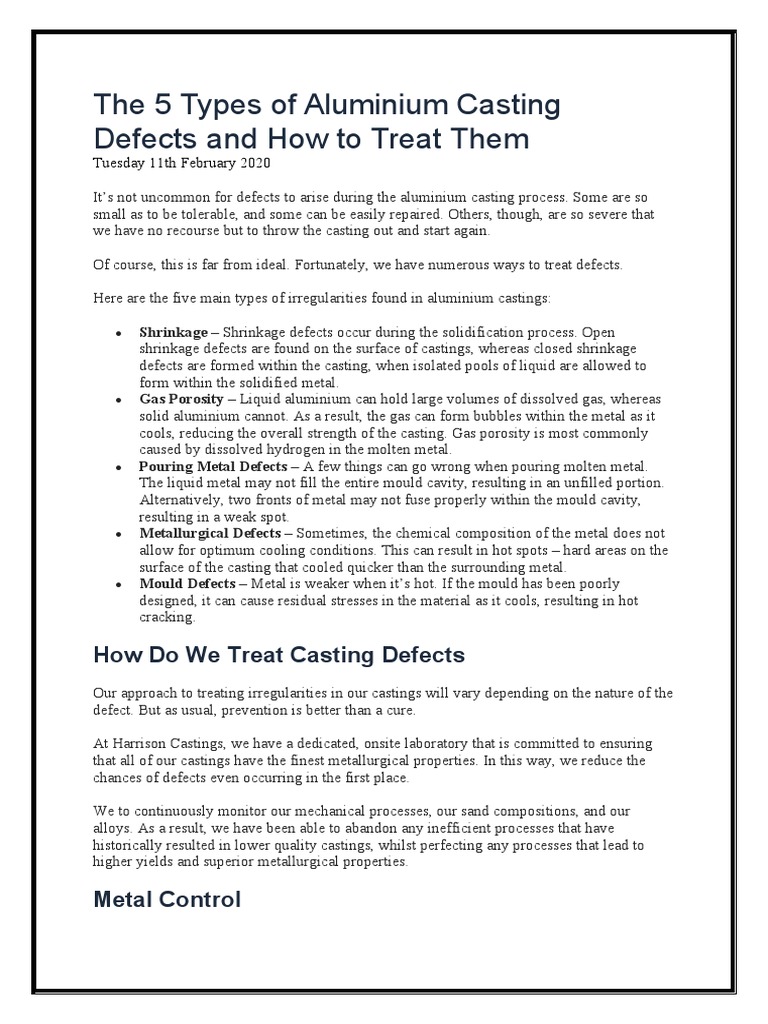 5 Types of Aluminium Casting Defects and How to Treat Them | PDF ...