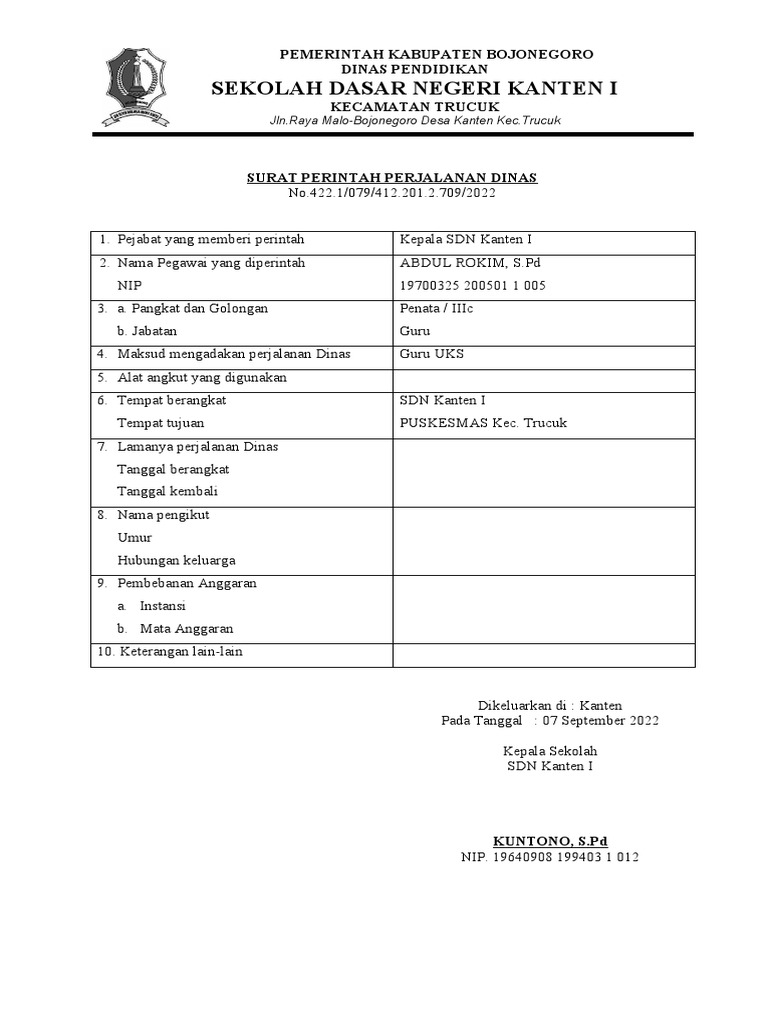 Contoh Surat Perjalanan Dinas | PDF