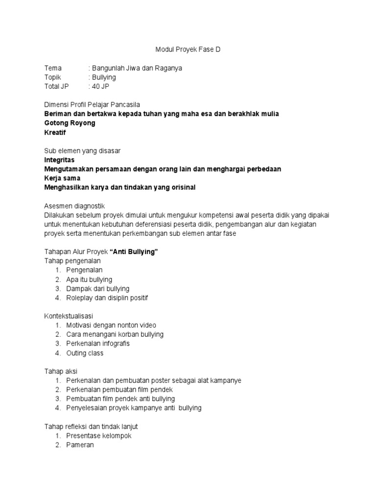 Modul P5 Tema Bangunlah Jiwa Dan Raganya | PDF