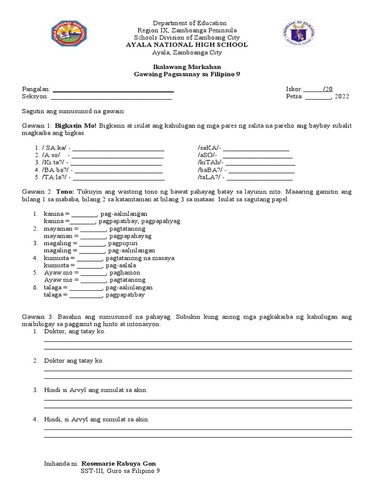 FIL9-Q2-A2.1-Gawain-Ponemang Suprasegmental | PDF