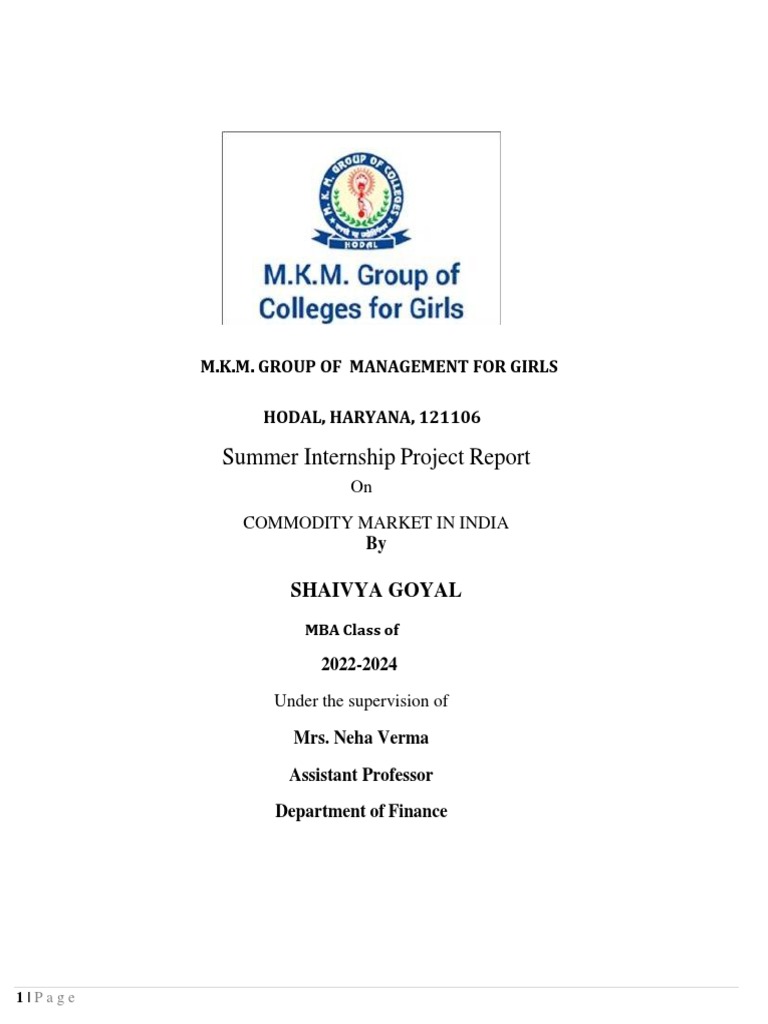 Shaivya Internship File | PDF | Futures Contract | Commodity Markets