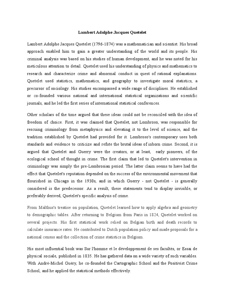 Quetelet's Impact on Criminology and Statistics | PDF | Criminology ...