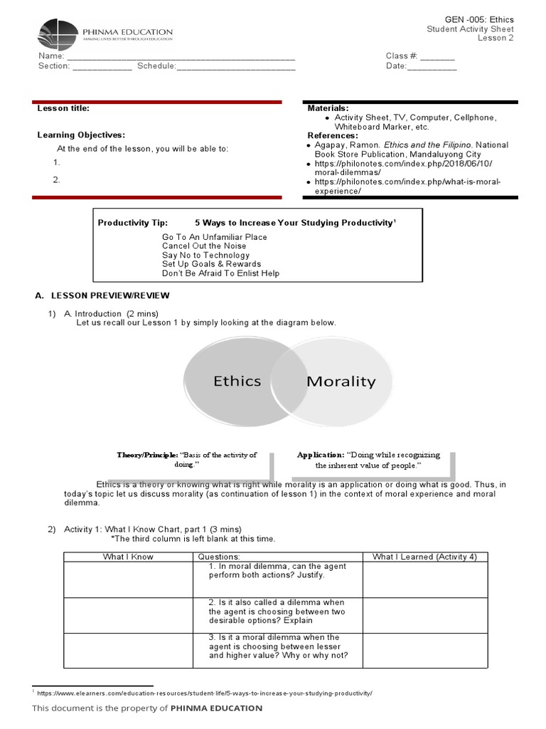 Lesson 2 Ethics | PDF | Experience | Morality