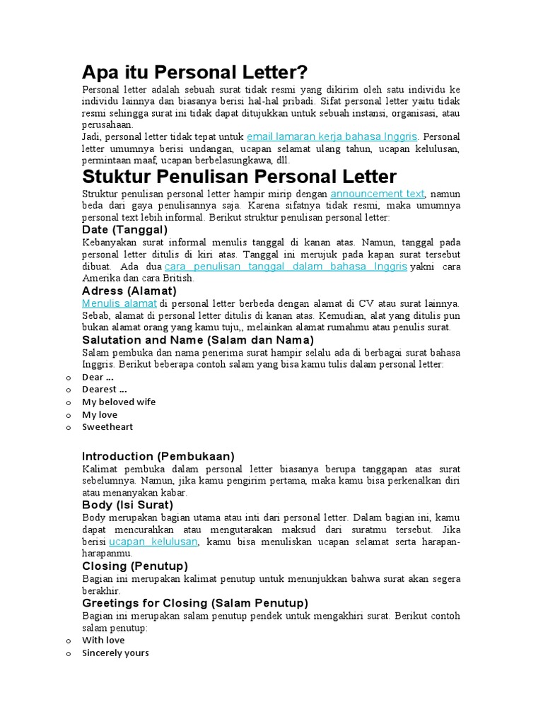 Apa Itu Personal Letter Khoiriah | PDF