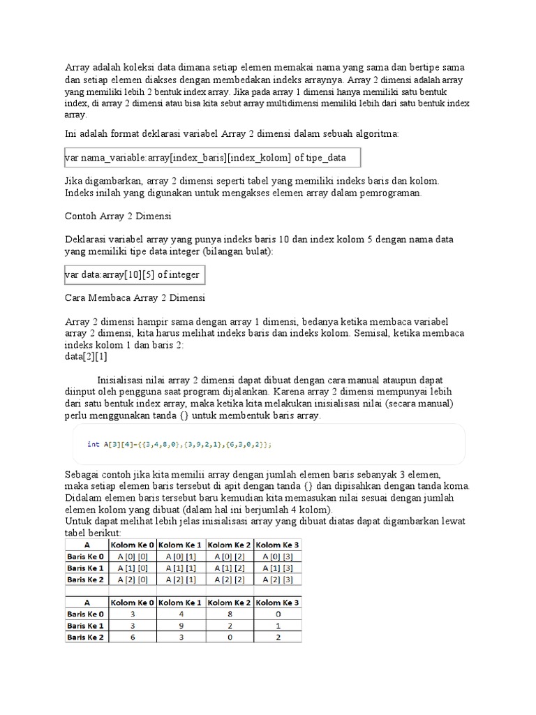 Array 2 Dimensi | PDF | Metode & Bahan Ajar