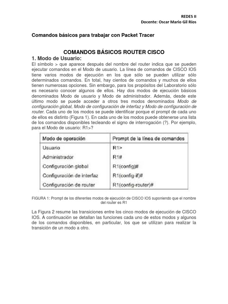 Comandos Basicos - Packet Tracer | PDF | Enrutador (Computación) | Protocolos de internet