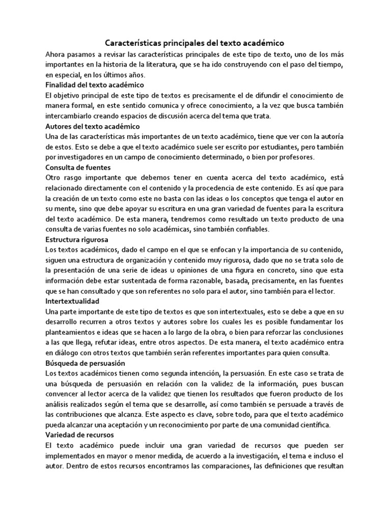 Características Principales Del Texto Académico | PDF | Autor | Información