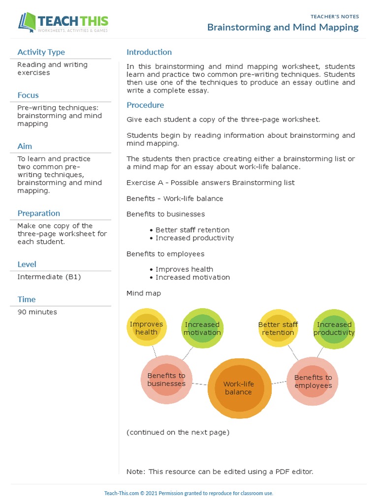 Brainstorming and Mind Mapping Worksheet | PDF | Brainstorming | Employment