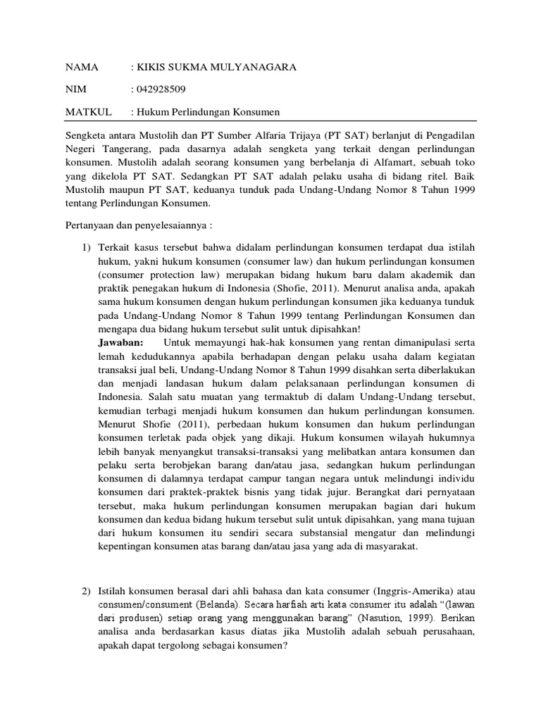 Hukum Perlindungan Konsumen Tugas 1 Pdf 