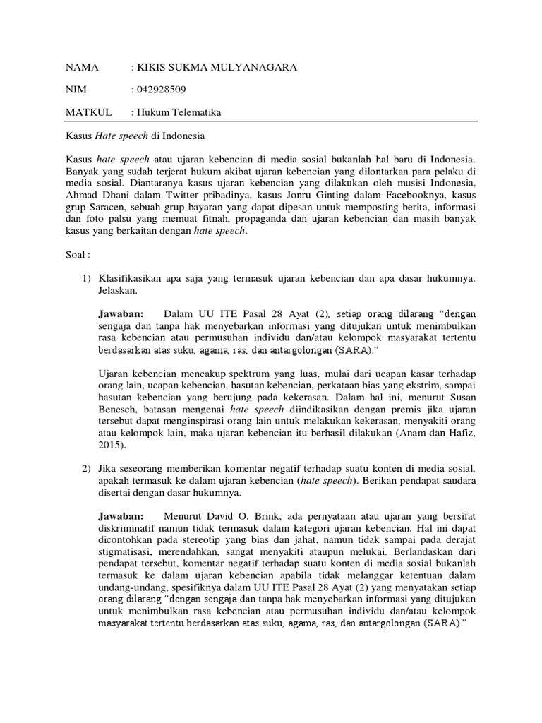 Hukum Ujaran Kebencian | PDF | Politik | Ilmu Sosial