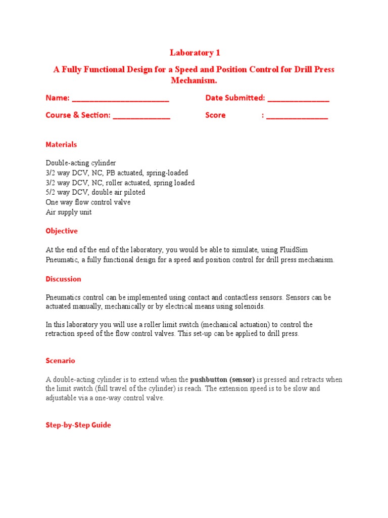 PNEUMATICS Laboratory 1 | PDF