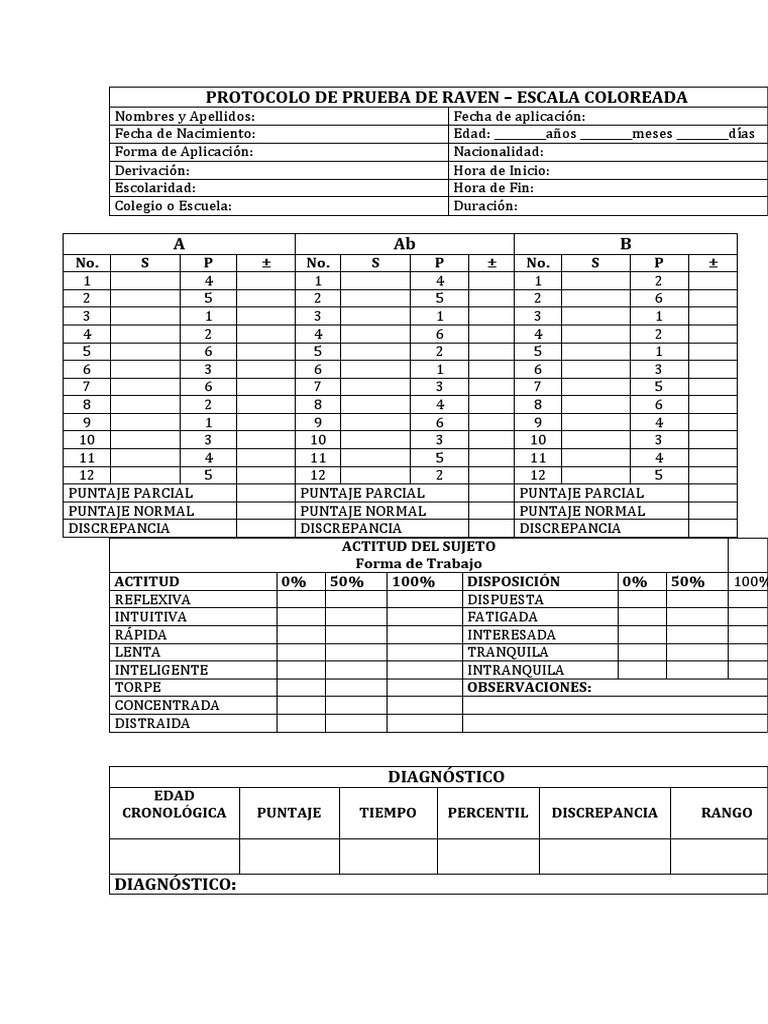 Protocolo de Prueba de Raven - Escala Coloreada | PDF