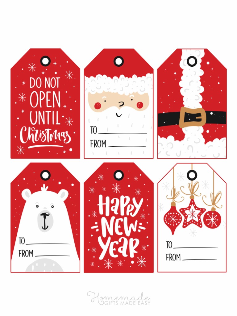 Printable Christmas Tags Red White Santa | PDF