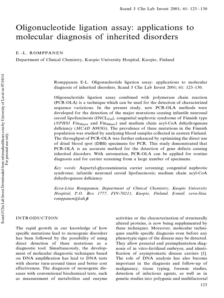PCR Ola | PDF | Dna Ligase | Genetic Disorder