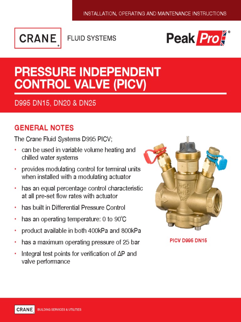Crane FS PICV D995 DN15, DN20, DN25 IOM 0421 AW WEB | PDF | Valve | Pressure Measurement