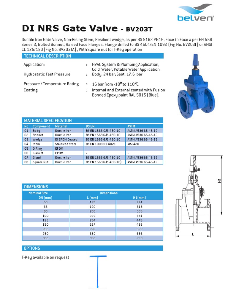 DI Gate Valve BV203T - T-Key | PDF