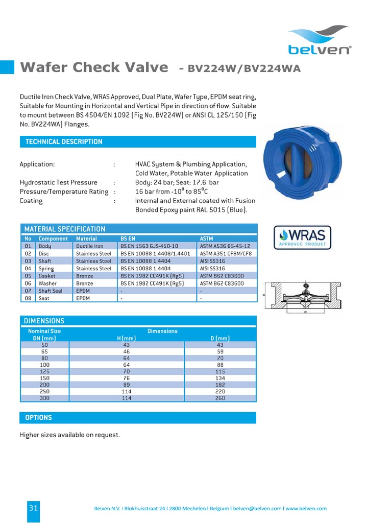 Bv224w Belven Check Valve | PDF