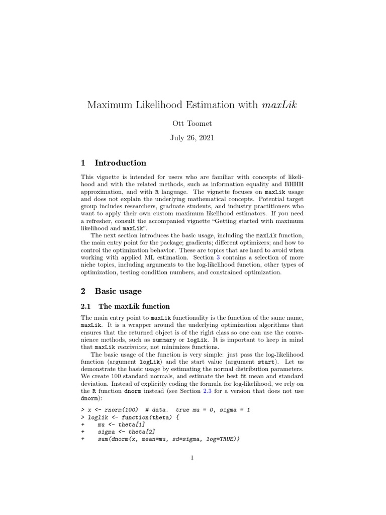 Using Maxlik | PDF | Mathematical Optimization | Regression Analysis