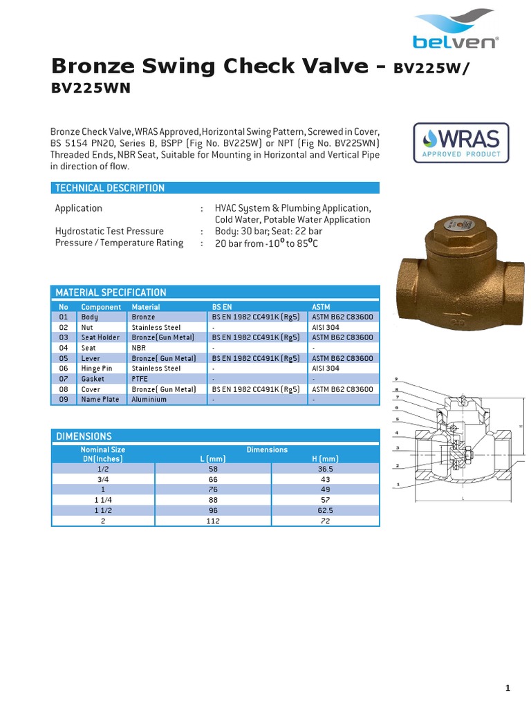 Bronze Swing Check Valve Specifications | PDF | Technology & Engineering