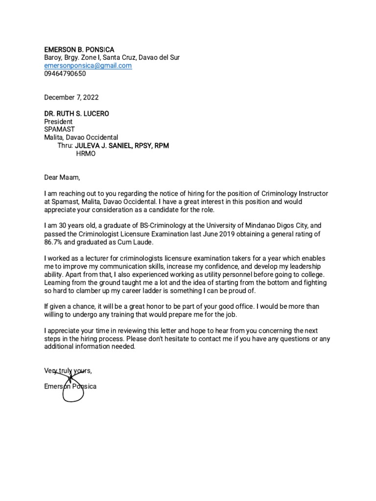 Application-Letter For SPAMAST | PDF