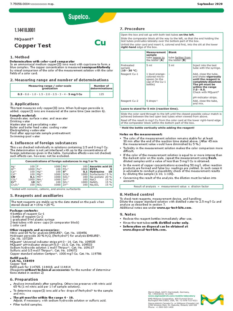 Copper test kit (complete) | PDF | Ph | Copper