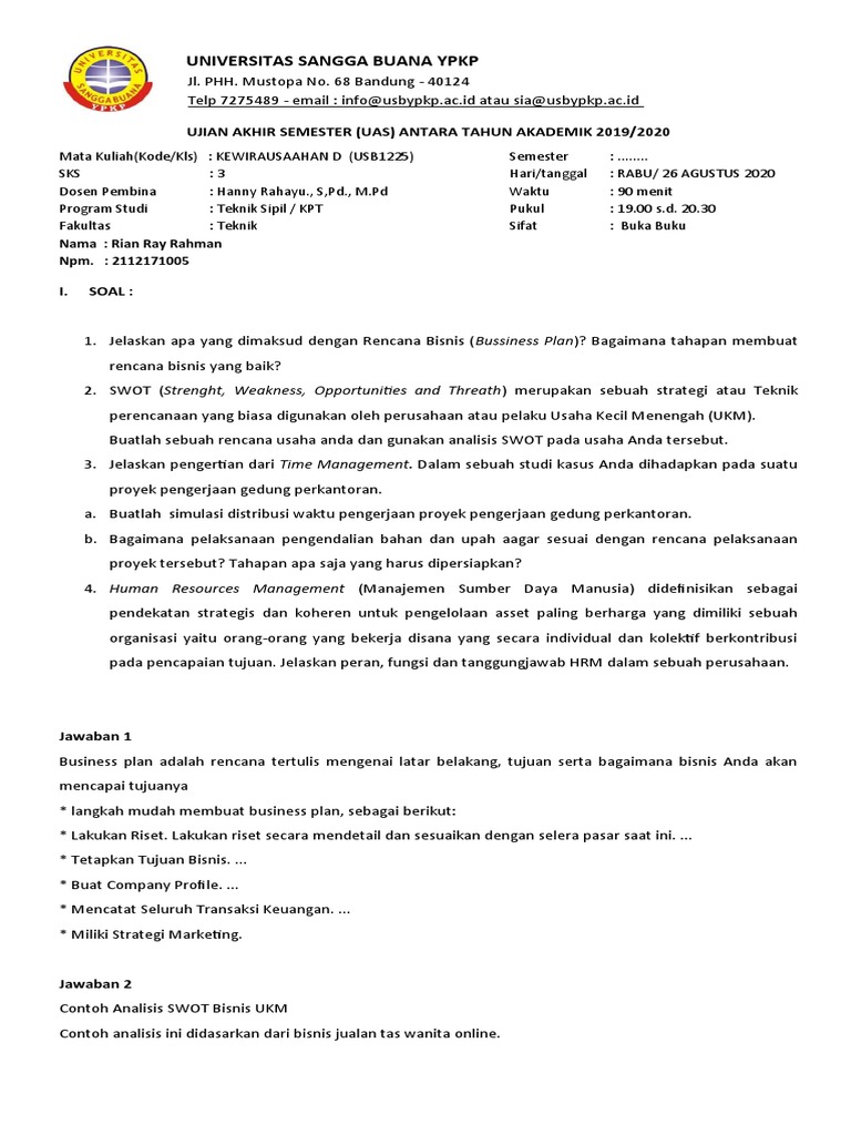 Soal Uas Kwu | PDF | Bisnis | Seni