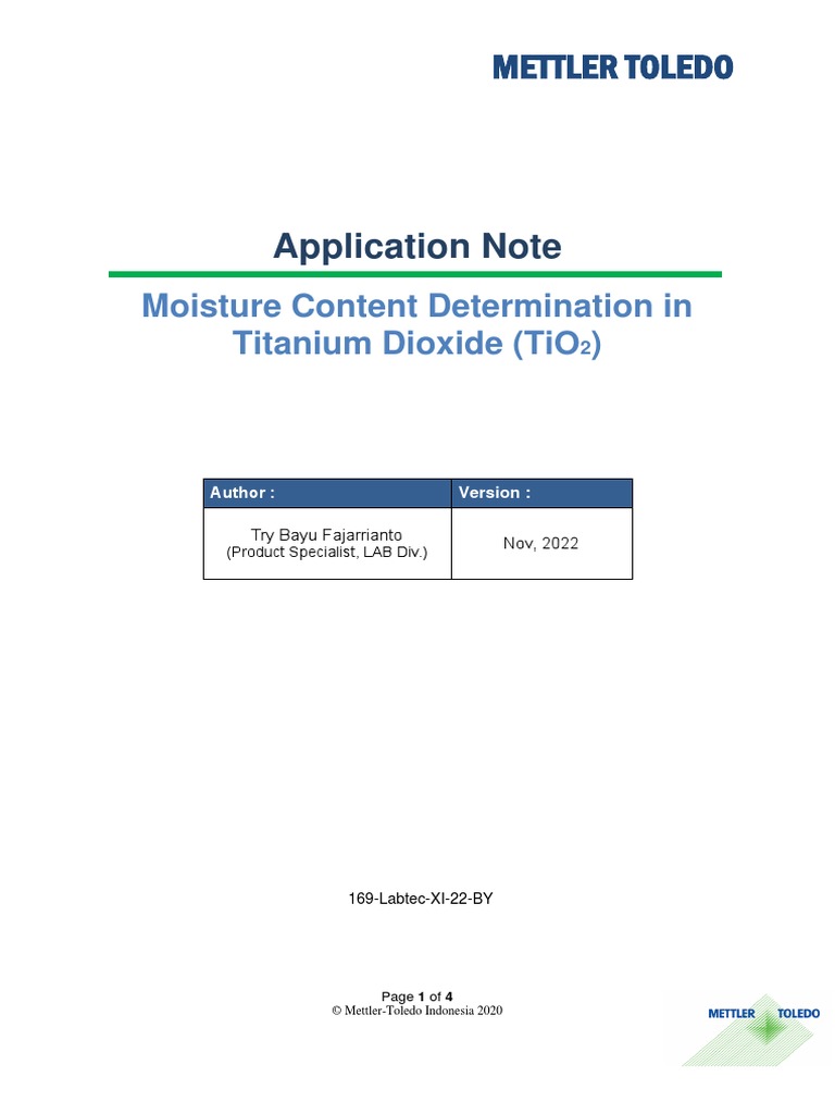 Moisture Content Determination in Titanium Dioxide | PDF | Titanium ...