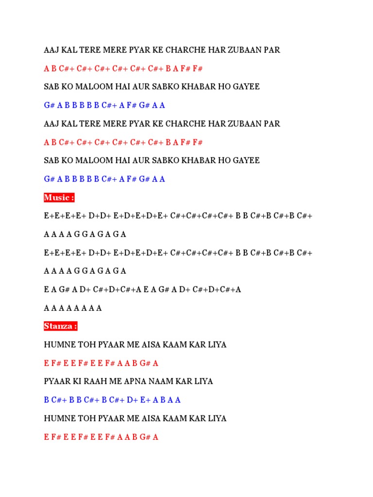 Aaj Kal Tere Mere Pyar Ke Charche | PDF