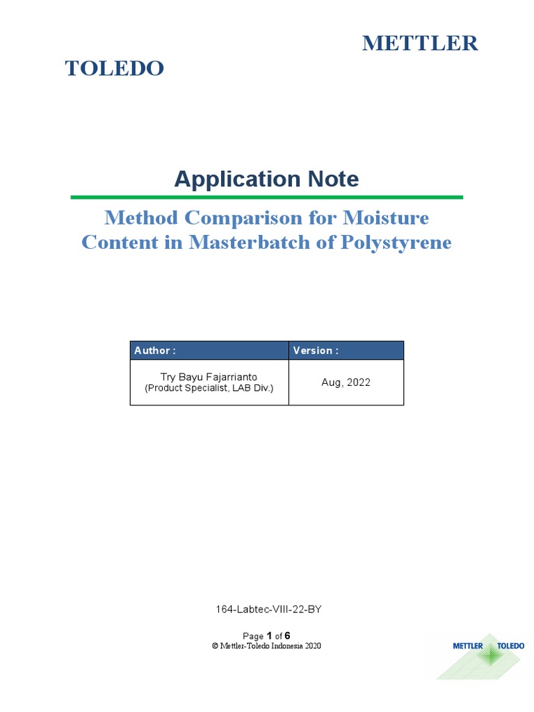 Method Comparison For Moisture Content in Masterbatch of Polystyrene ...