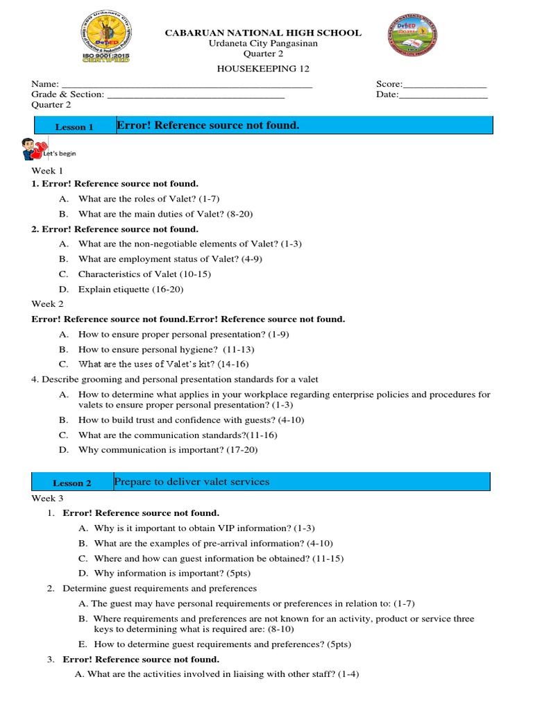 Housekeeping Q2 | PDF