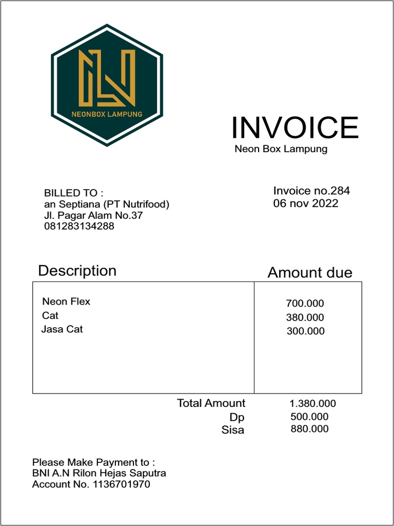 Invoice for Neon Box Lampung | PDF