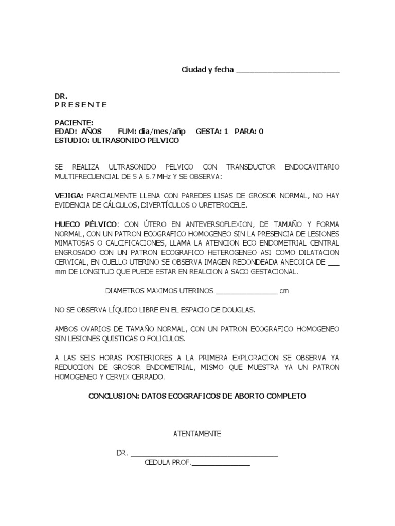 Ultrasonido Aborto Completo | PDF