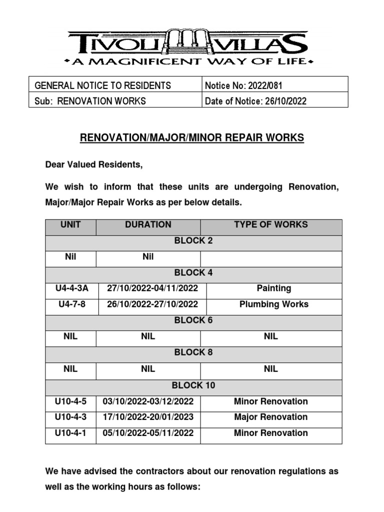081 Renovation and Major or Minor Repair Works Notice | PDF