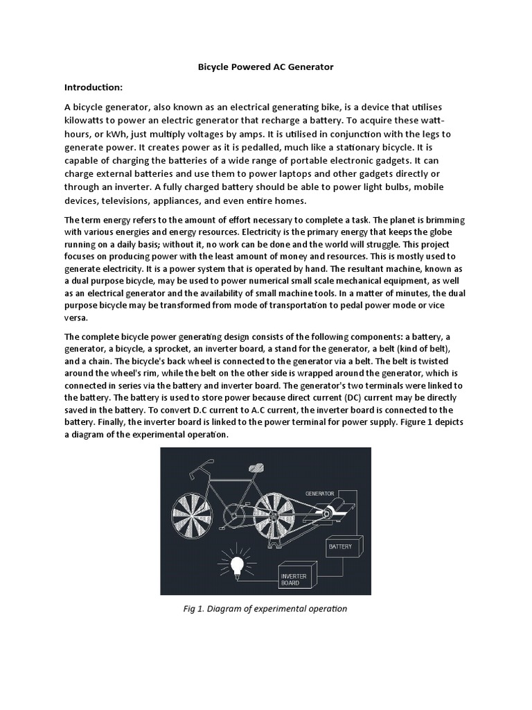 Bicycle Powered AC Generator | PDF | Electric Generator | Direct Current