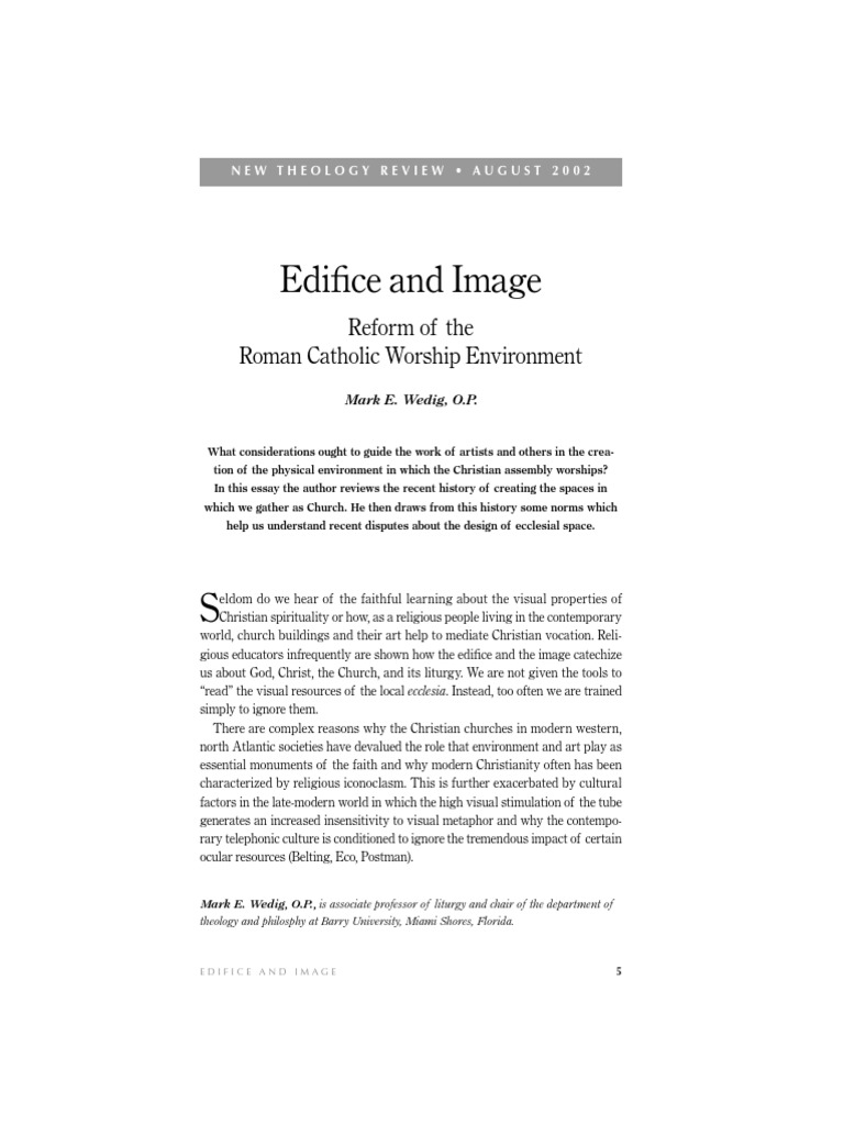 Edifice and Image. Reform of The Roman Catholic Worship Environment ...