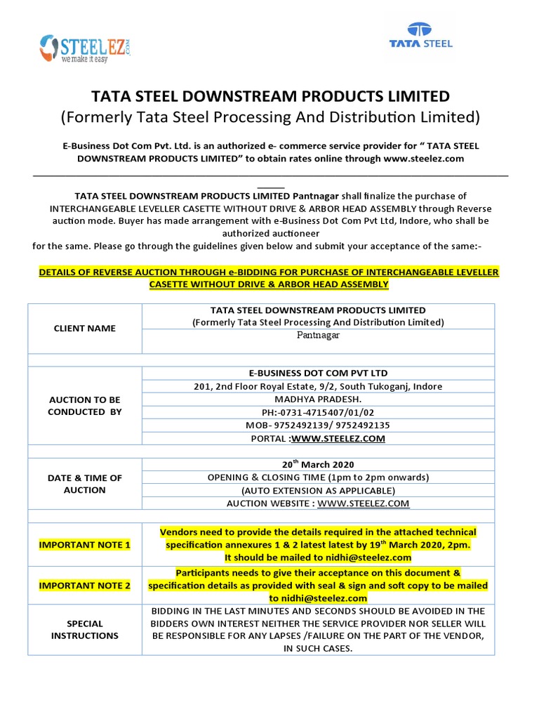 TATA Steel Reverse Auction Guidelines | PDF | Auction | Market (Economics)