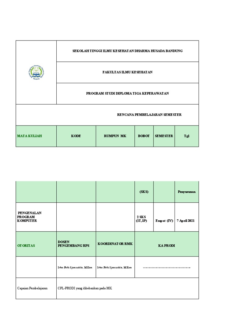 RPS Pengenalan Program Komputer 2020-2021 | PDF