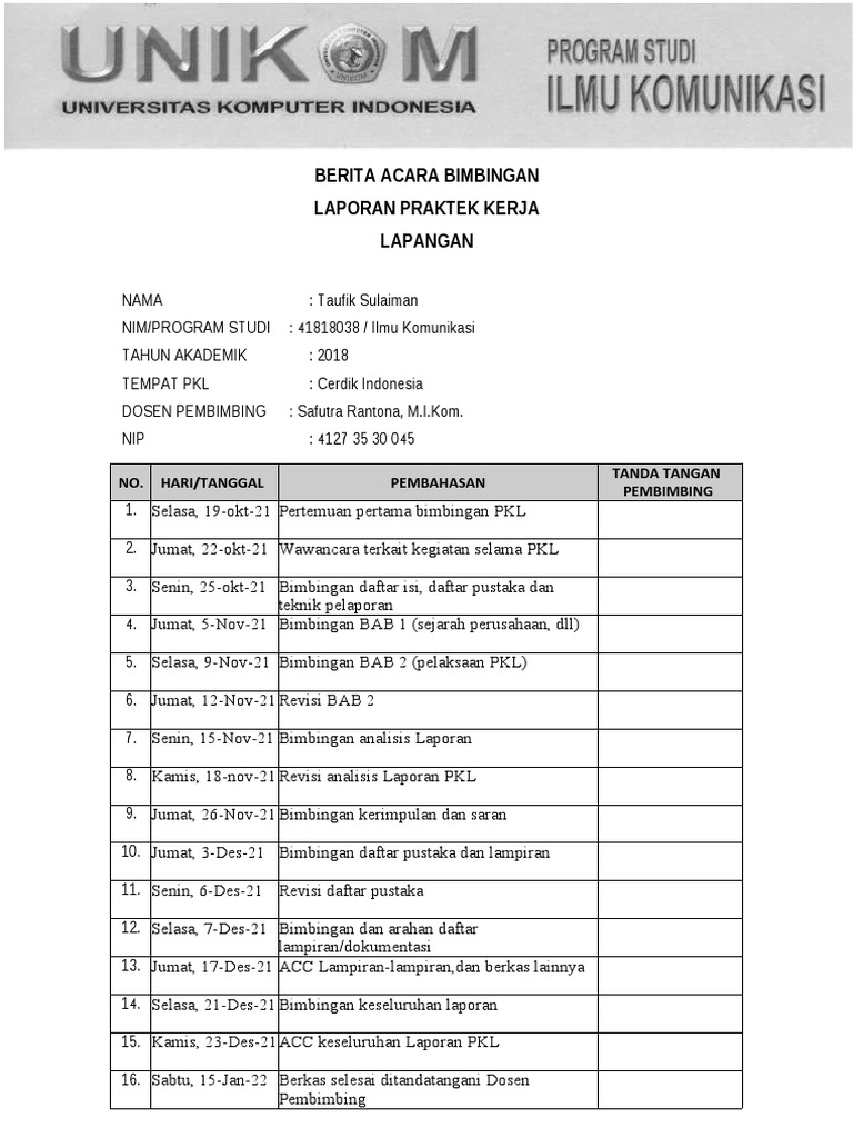 Berita Acara Bimbingan PKL 2021 - Converted - Dospem | PDF